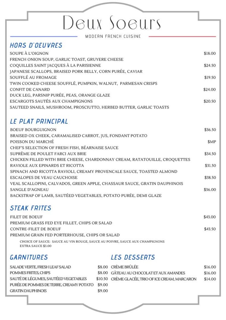 restaurant menu - Buckingham